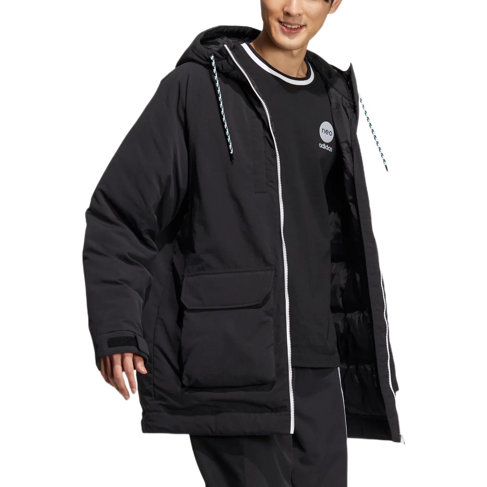 ADIDAS Adidas Neo Hooded Down Parka with Zipper and Stripe Detailing